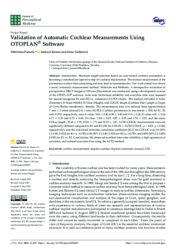 (PDF) Validation of Automatic Cochlear Measurements Using OTOPLAN® Software