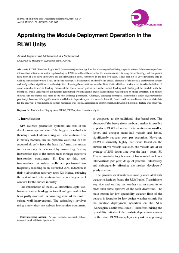 (PDF) Appraising the Module Deployment Operation in the RLWI Units