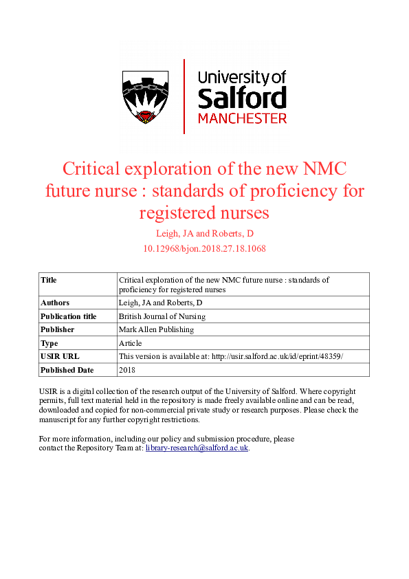 (PDF) Critical exploration of the new NMC standards of proficiency for registered nurses