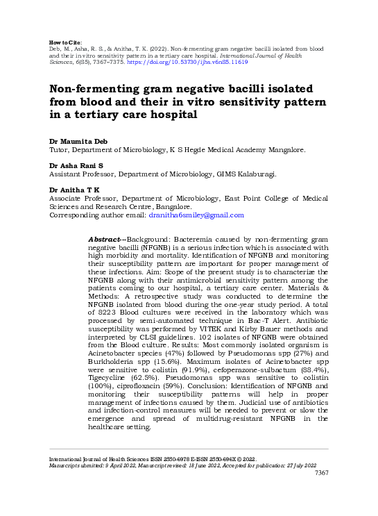 (PDF) Non-fermenting gram negative bacilli isolated from blood and their in vitro sensitivity ...