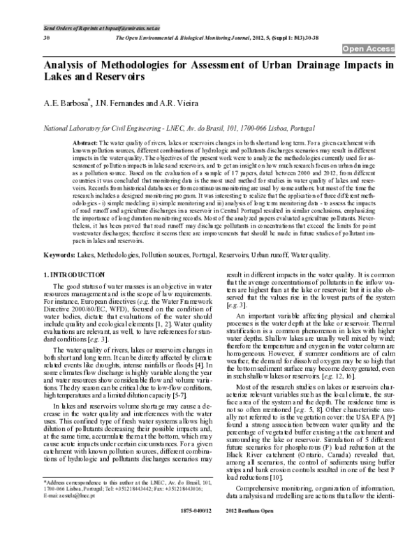 (PDF) Analysis of Methodologies for Assessment of Urban Drainage ...