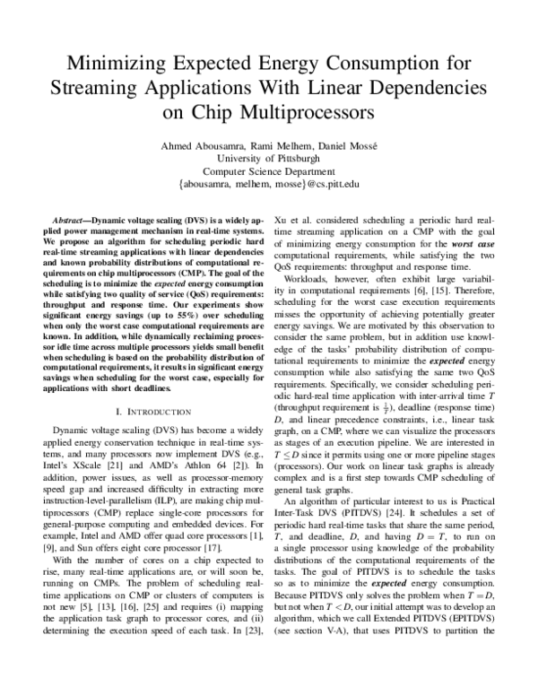 (PDF) Minimizing expected energy consumption for streaming applications with linear dependencies ...
