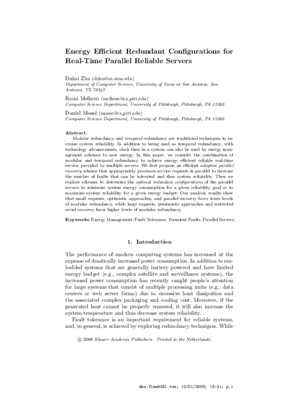 (PDF) Energy efficient redundant configurations for real-time parallel reliable servers