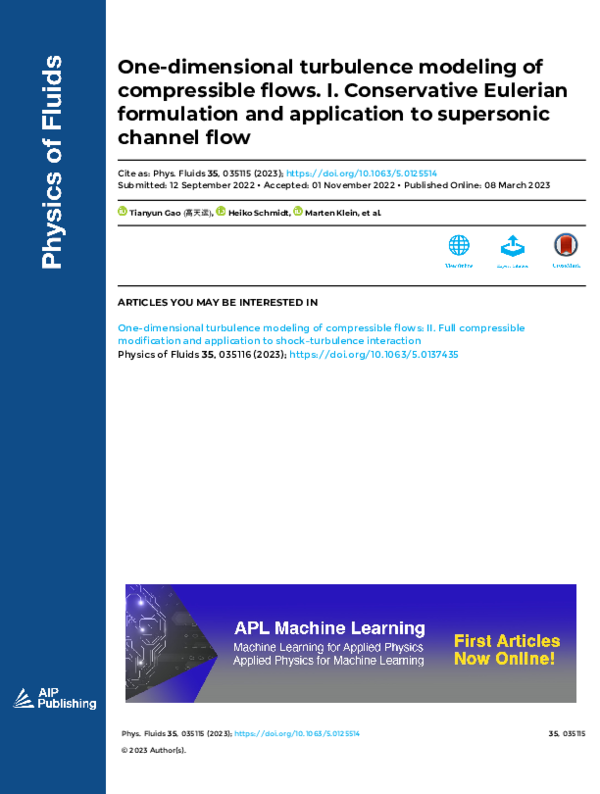 (PDF) One-dimensional turbulence modeling of compressible flows. I. Conservative Eulerian ...