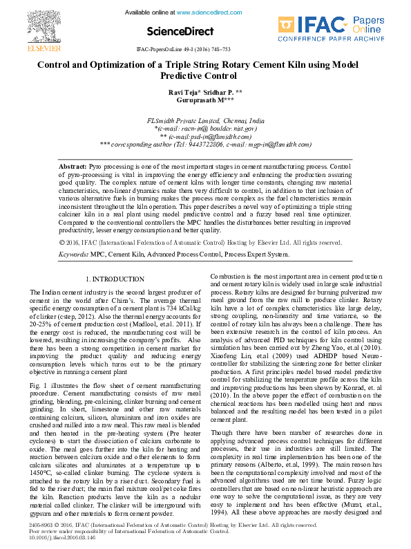 (PDF) Control and Optimization of a Triple String Rotary Cement Kiln using Model Predictive ...