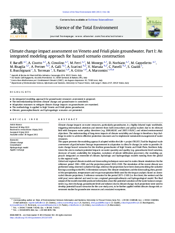 (PDF) Climate change impact assessment on Veneto and Friuli plain groundwater. Part I: An ...