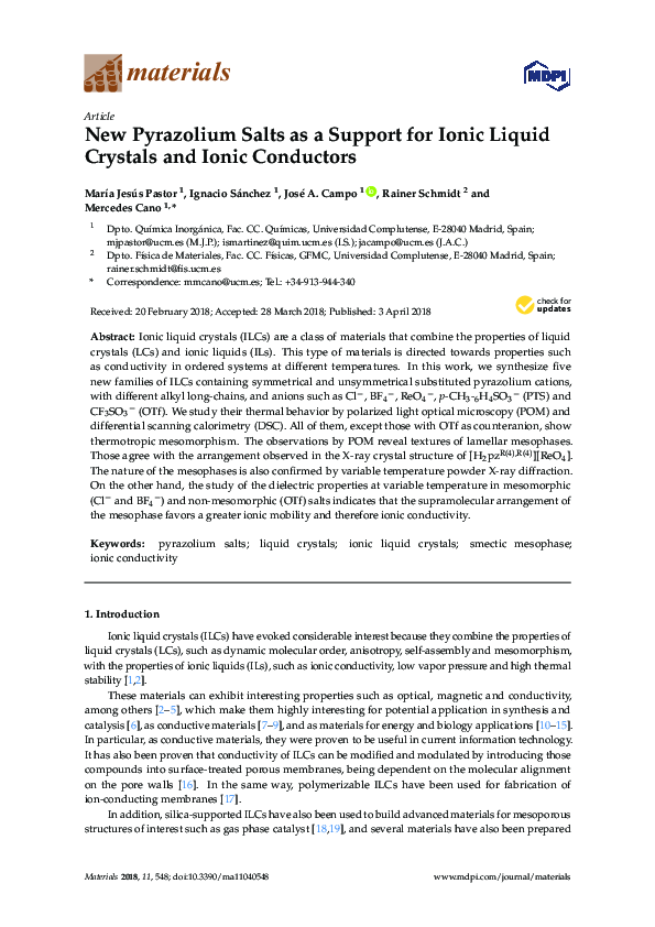 (PDF) New Pyrazolium Salts as a Support for Ionic Liquid Crystals and ...