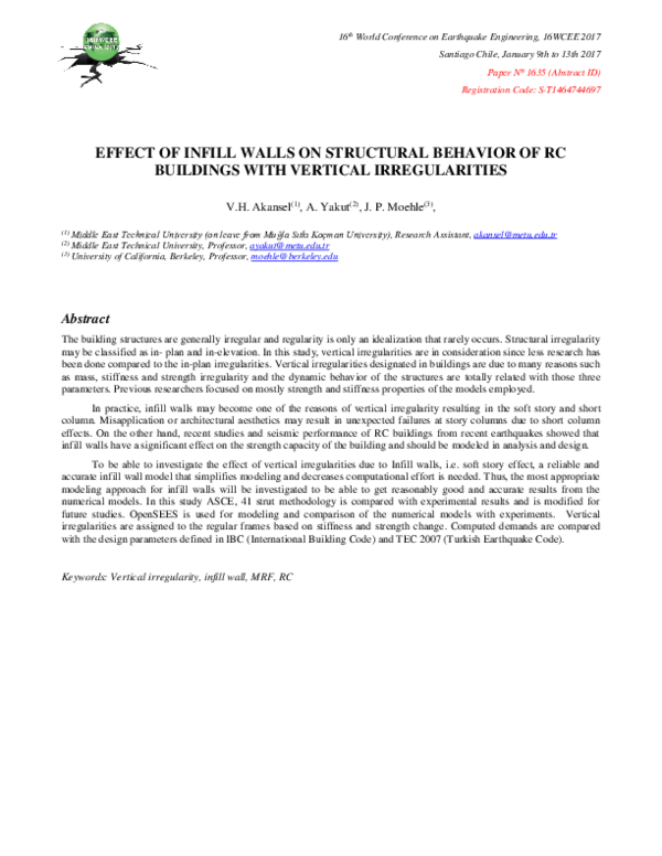 (PDF) Effect of Infill Walls on Structural Behavior of RC Buildings with Vertical Irregularities
