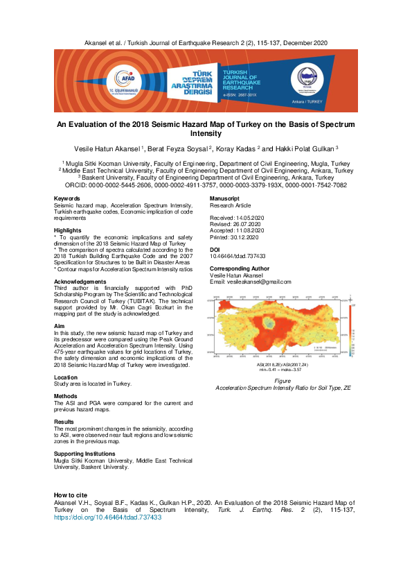 (PDF) An Evaluation of the 2018 Seismic Hazard Map of Turkey on the ...