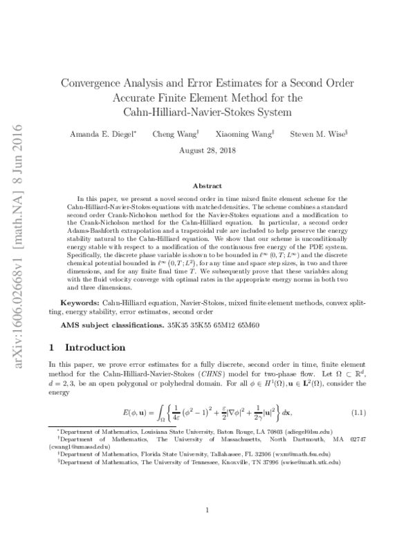 Pdf Convergence Analysis And Error Estimates For A Second Order