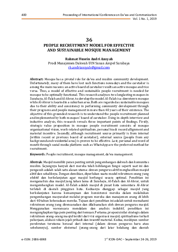 (PDF) People Recruitment Model for Effective and Sustainable Mosque ...