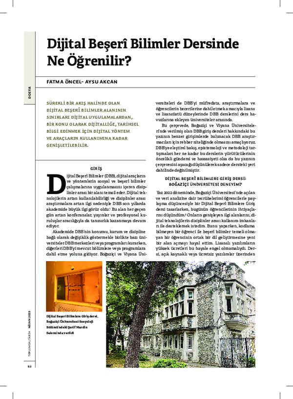 (PDF) Fatma Öncel ve Aysu Akcan. "Dijital Beşeri Bilimler Dersinde Ne ...
