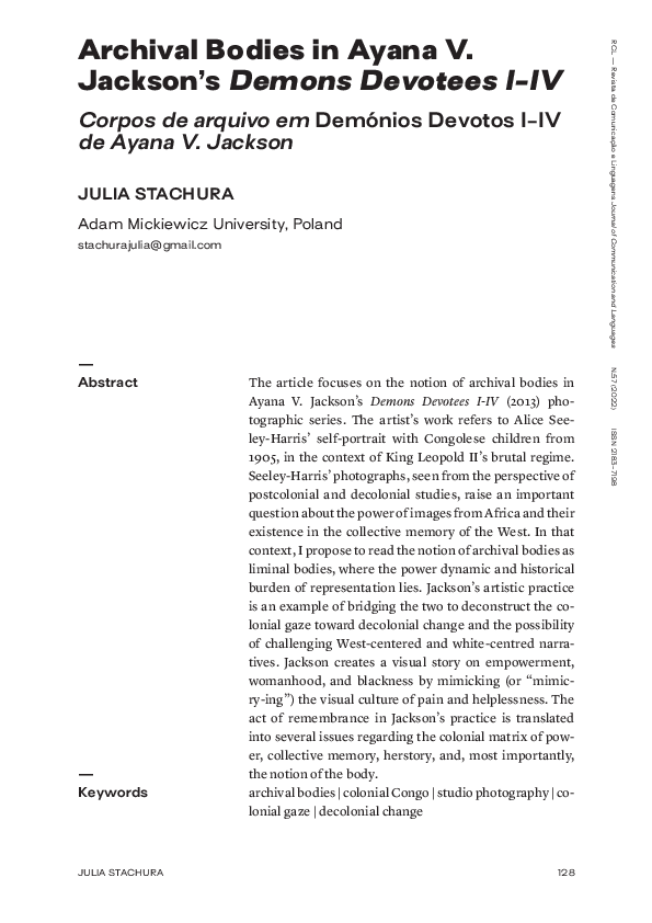 (PDF) Archival Bodies in Ayana V. Jackson's Demons Devotees I-IV Corpos de arquivo em Demónios ...
