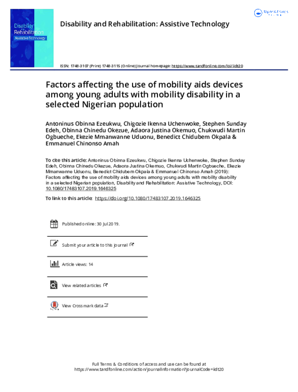 (PDF) Factors affecting the use of mobility aids devices among young ...