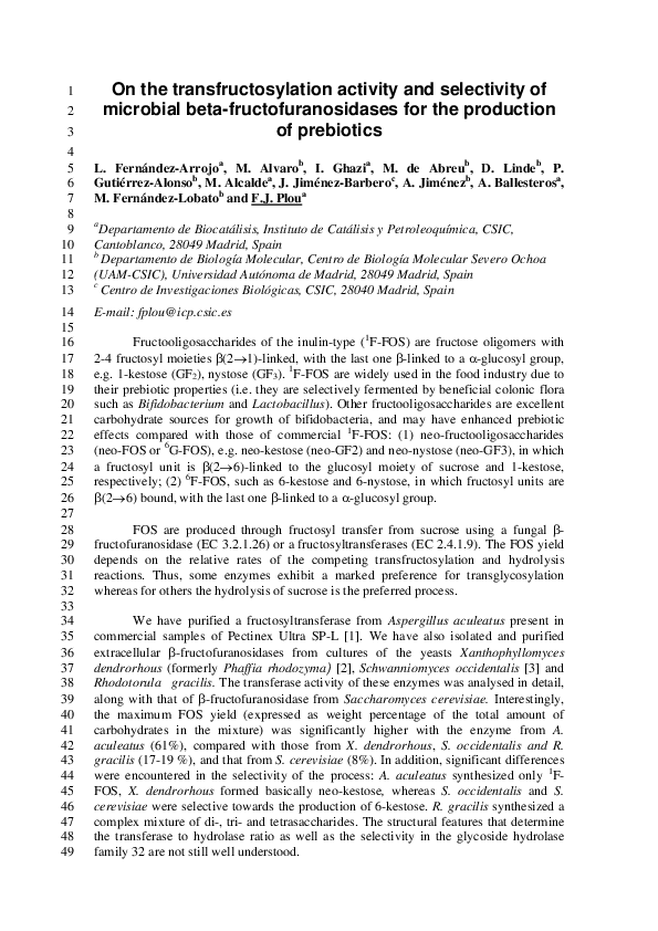 (PDF) On the transfructosylation activity and selectivity of microbial ...