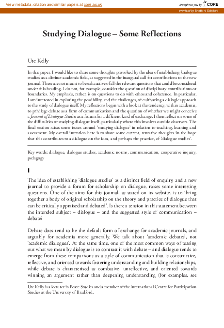 (PDF) Studying Dialogue – Some Reflections