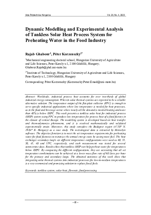 (PDF) Dynamic Modelling and Experimental Analysis of Tankless Solar ...