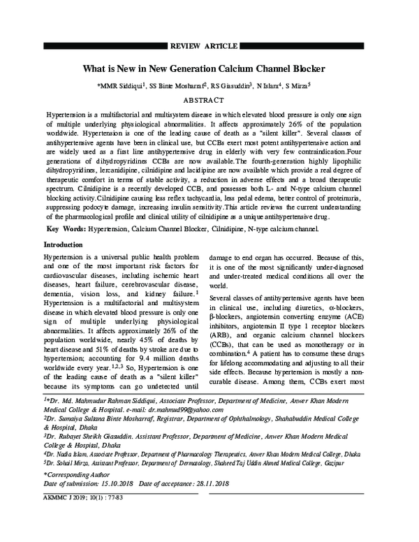 (PDF) What is New in New Generation Calcium Channel Blocker