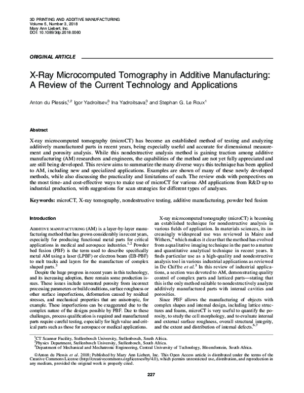 (PDF) X-Ray Microcomputed Tomography in Additive Manufacturing: A Review of the Current ...