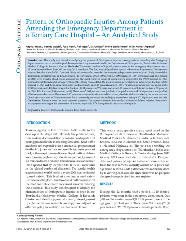 (PDF) Pattern of Orthopaedic injuries among patients attending the ...