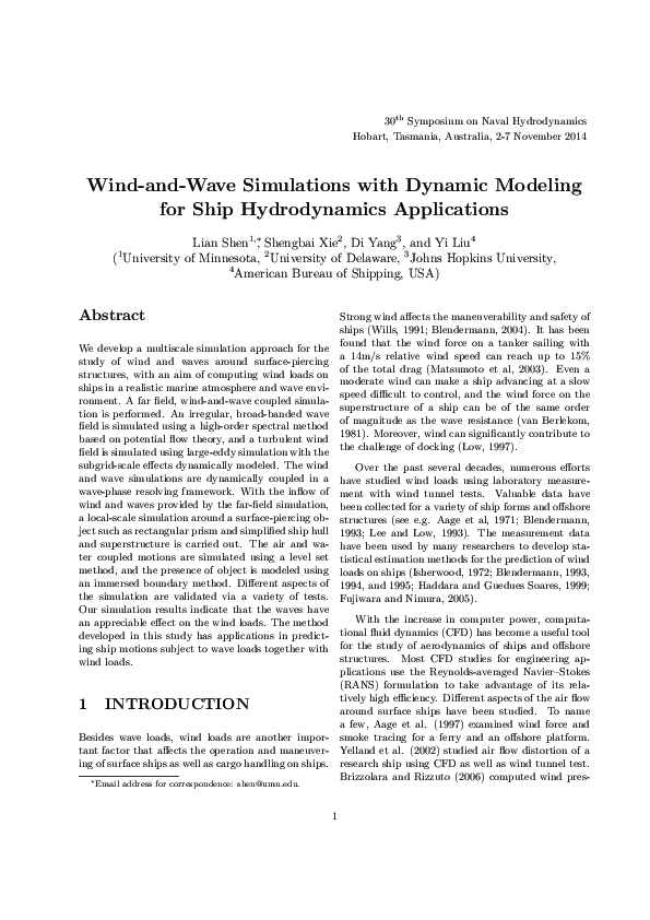(PDF) Wind-and-Wave Simulations with Dynamic Modeling for Ship Hydrodynamics Applications