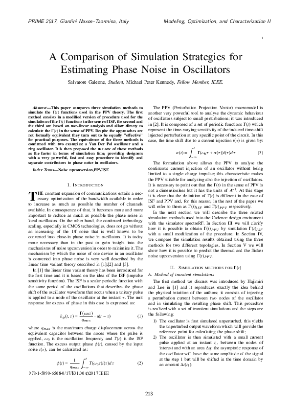 (PDF) A comparison of simulation strategies for estimating phase noise in oscillators