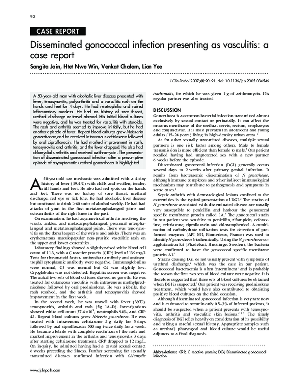 (PDF) Disseminated gonococcal infection presenting as vasculitis: a ...