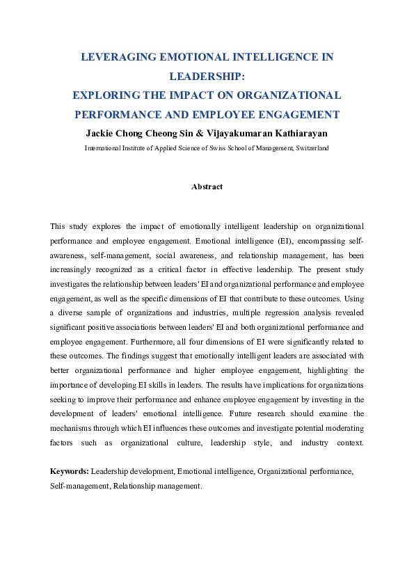 (PDF) LEVERAGING EMOTIONAL INTELLIGENCE IN LEADERSHIP: EXPLORING THE ...