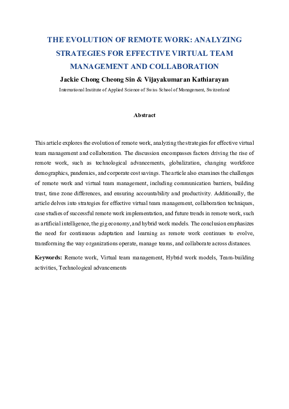 (PDF) THE EVOLUTION OF REMOTE WORK: ANALYZING STRATEGIES FOR EFFECTIVE ...