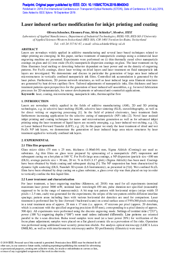 (PDF) Selective surface modification of PET substrate for inkjet printing