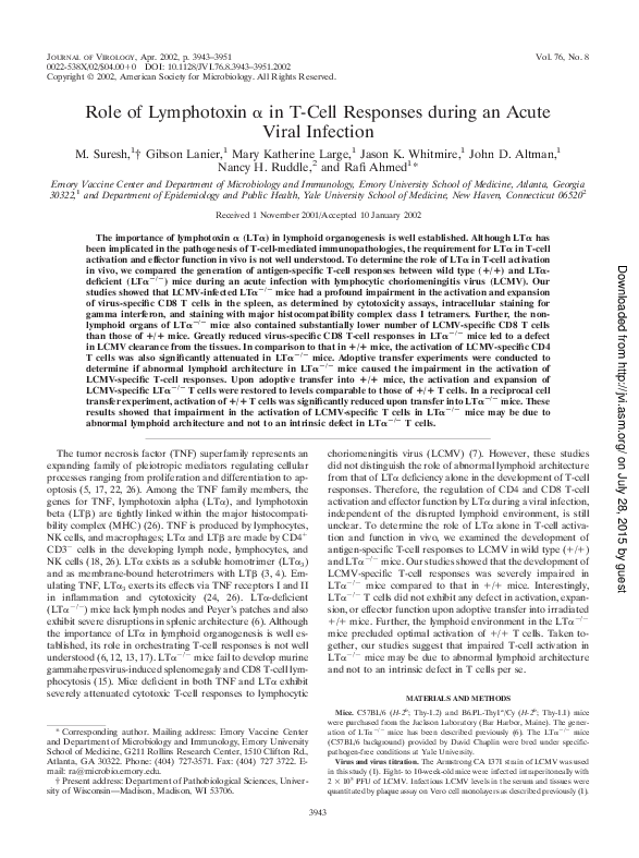 (PDF) Role of Lymphotoxin α in T-Cell Responses during an Acute Viral ...