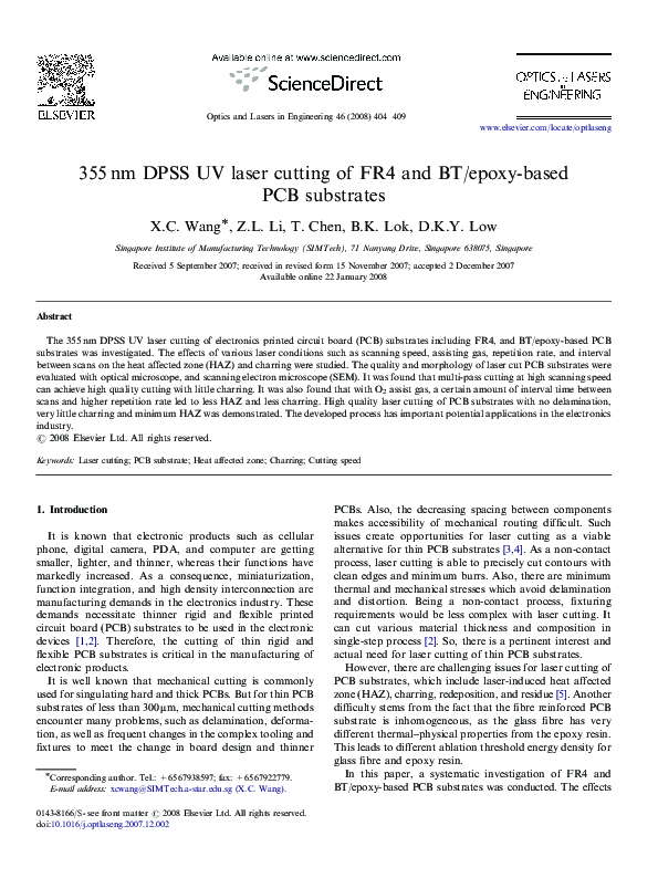 (PDF) 355nm DPSS UV laser cutting of FR4 and BT/epoxy-based PCB substrates