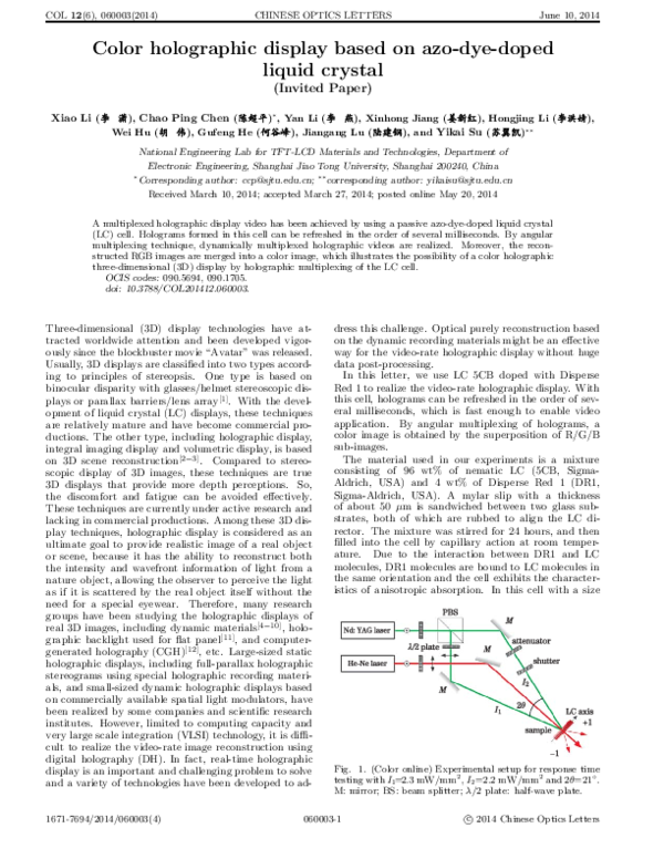 (PDF) Color holographic display based on azo-dye-doped liquid crystal ...