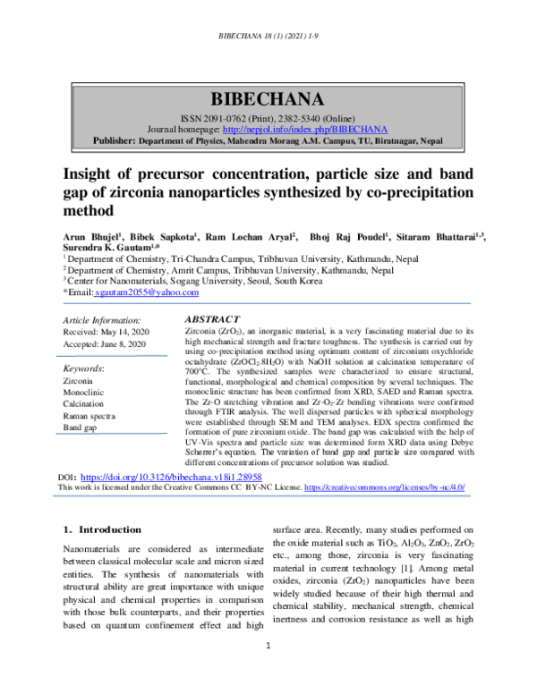 Pdf Insight Of Precursor Concentration Particle Size And Band Gap Of