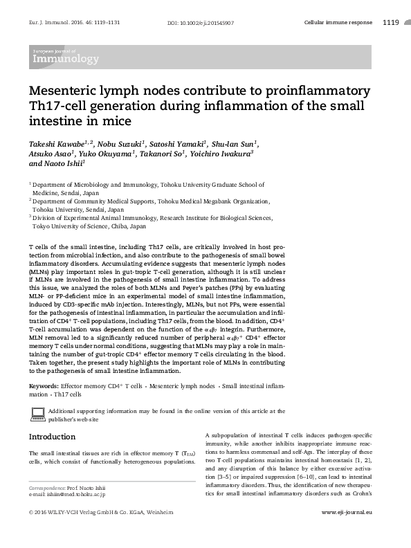 (PDF) Mesenteric lymph nodes contribute to proinflammatory Th17-cell ...