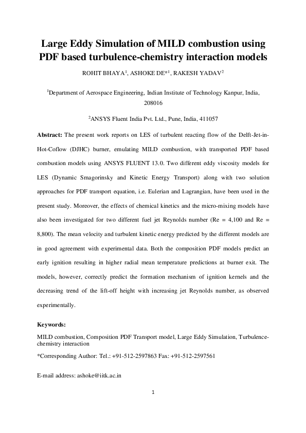 (PDF) Large Eddy Simulation of Mild Combustion Using PDF-Based Turbulence–Chemistry Interaction ...