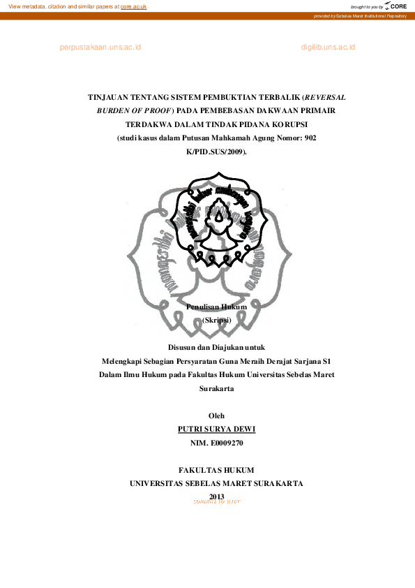 (PDF) TINJAUAN TENTANG SISTEM PEMBUKTIAN TERBALIK (REVERSAL BURDEN OF ... (PDF) TINJAUAN TENTANG SISTEM PEMBUKTIAN TERBALIK (REVERSAL BURDEN OF ...