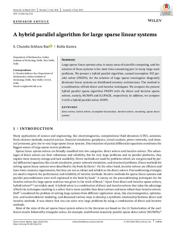 (PDF) A hybrid parallel algorithm for large sparse linear systems