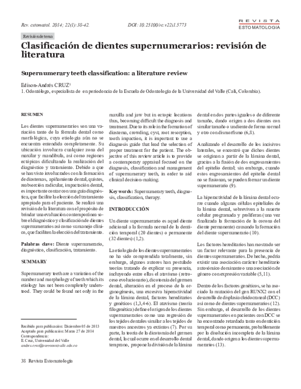 (PDF) Supernumerary teeth classification: a literature review | Edison ...