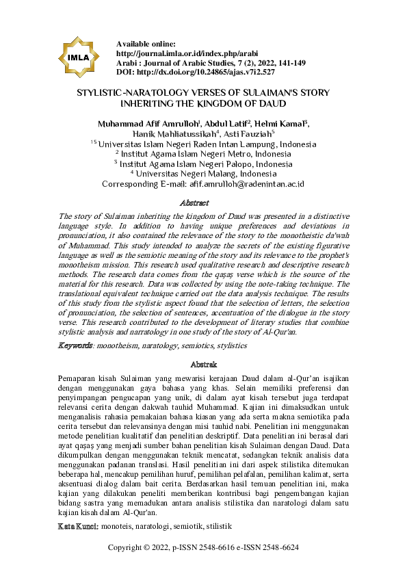 (PDF) Stylistic-Naratology Verses of Sulaiman's Story Inheriting the ...