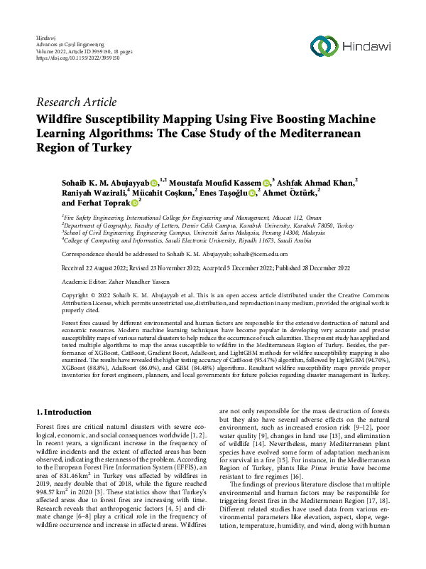 (PDF) Wildfire Susceptibility Mapping Using Five Boosting Machine Learning Algorithms: The Case ...