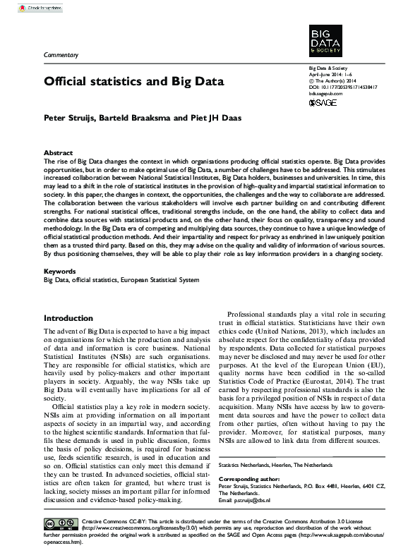 (PDF) Official statistics and Big Data