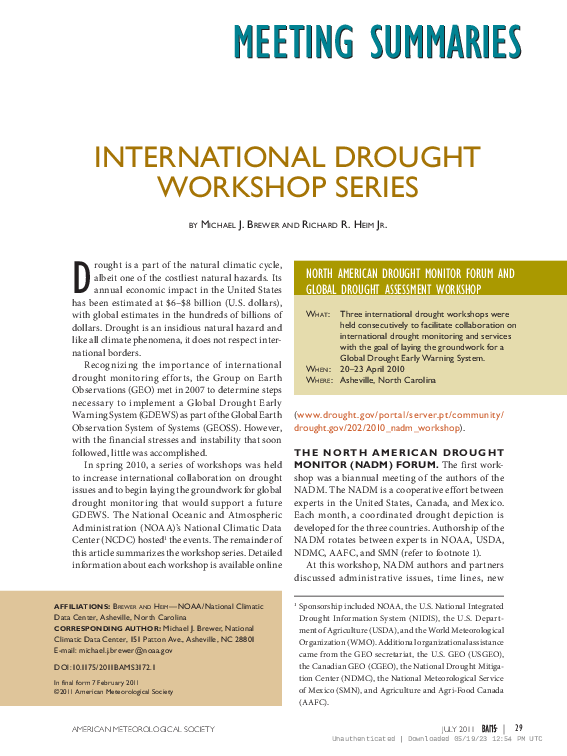 Pdf International Drought Workshop Series