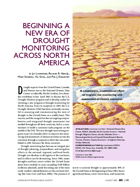 (PDF) Beginning a New Era of Drought Monitoring Across North America