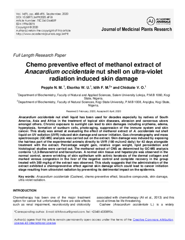 (PDF) Chemo preventive effect of methanol extract of Anacardium ...