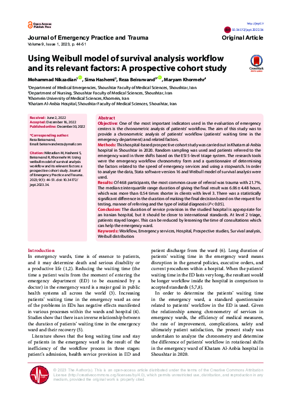 (PDF) Using Weibull model of survival analysis workflow and its relevant factors: A prospective ...
