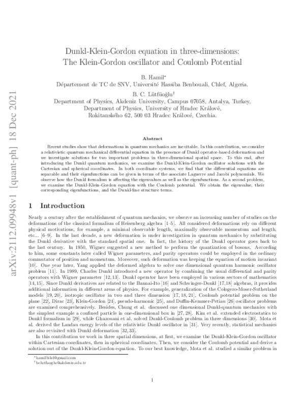 (PDF) Dunkl–Klein–Gordon Equation in Three-Dimensions: The Klein–Gordon ...