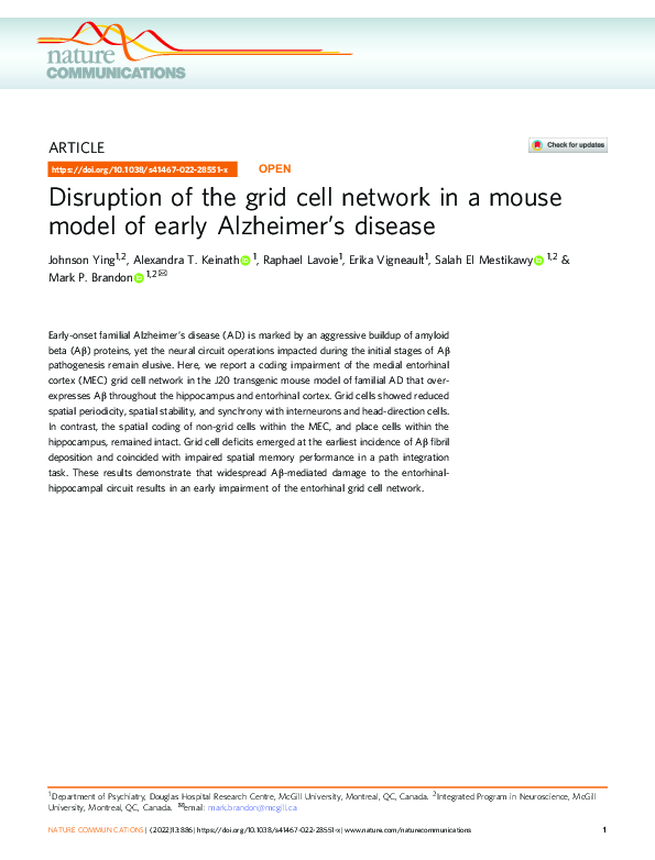 (PDF) Disruption of the grid cell network in a mouse model of early ...