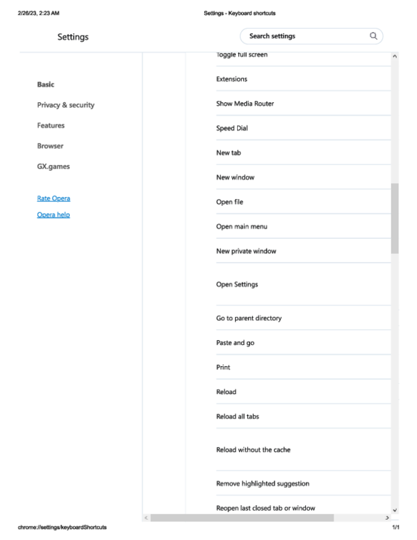 (PDF) Settings - Keyboard shortcuts