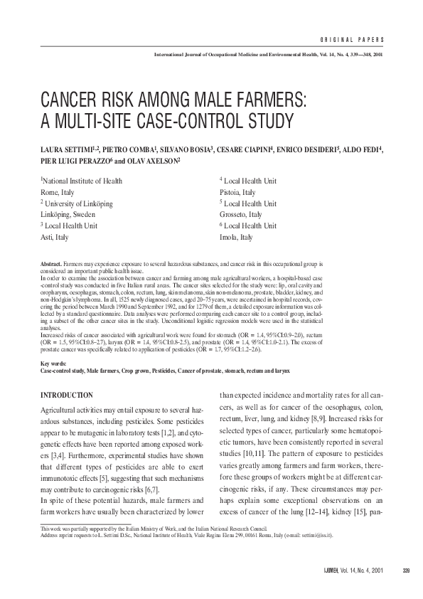(PDF) Cancer risk among male farmers: a multi-site case-control study